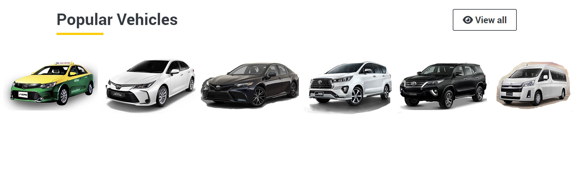 Master Tour Taxi's Vehicles & Price table